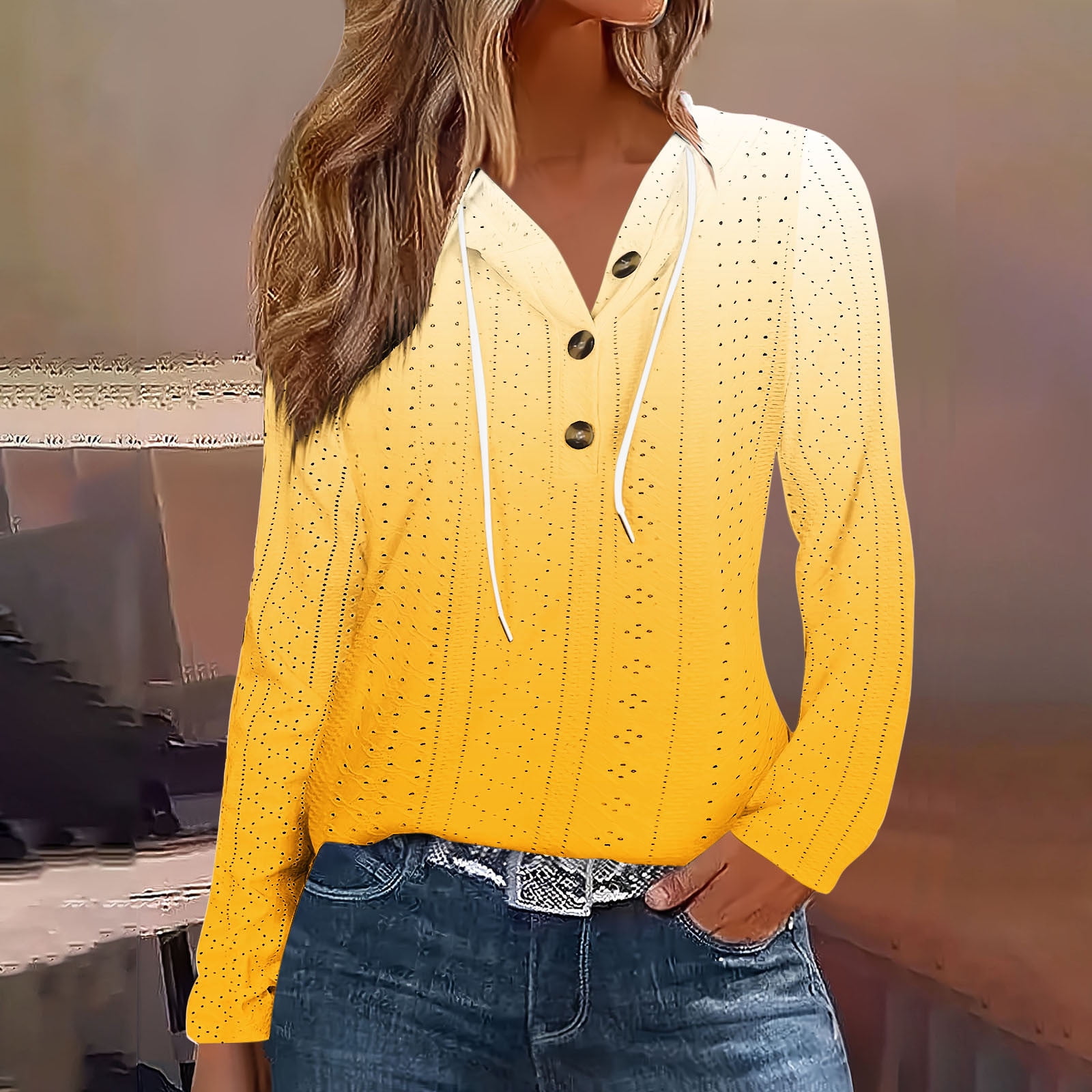 Blmnix Gradient Pullover Sweatshirts for Women Yellow Gym Basic Tops Hoodie Hooded Long Sleeve ...