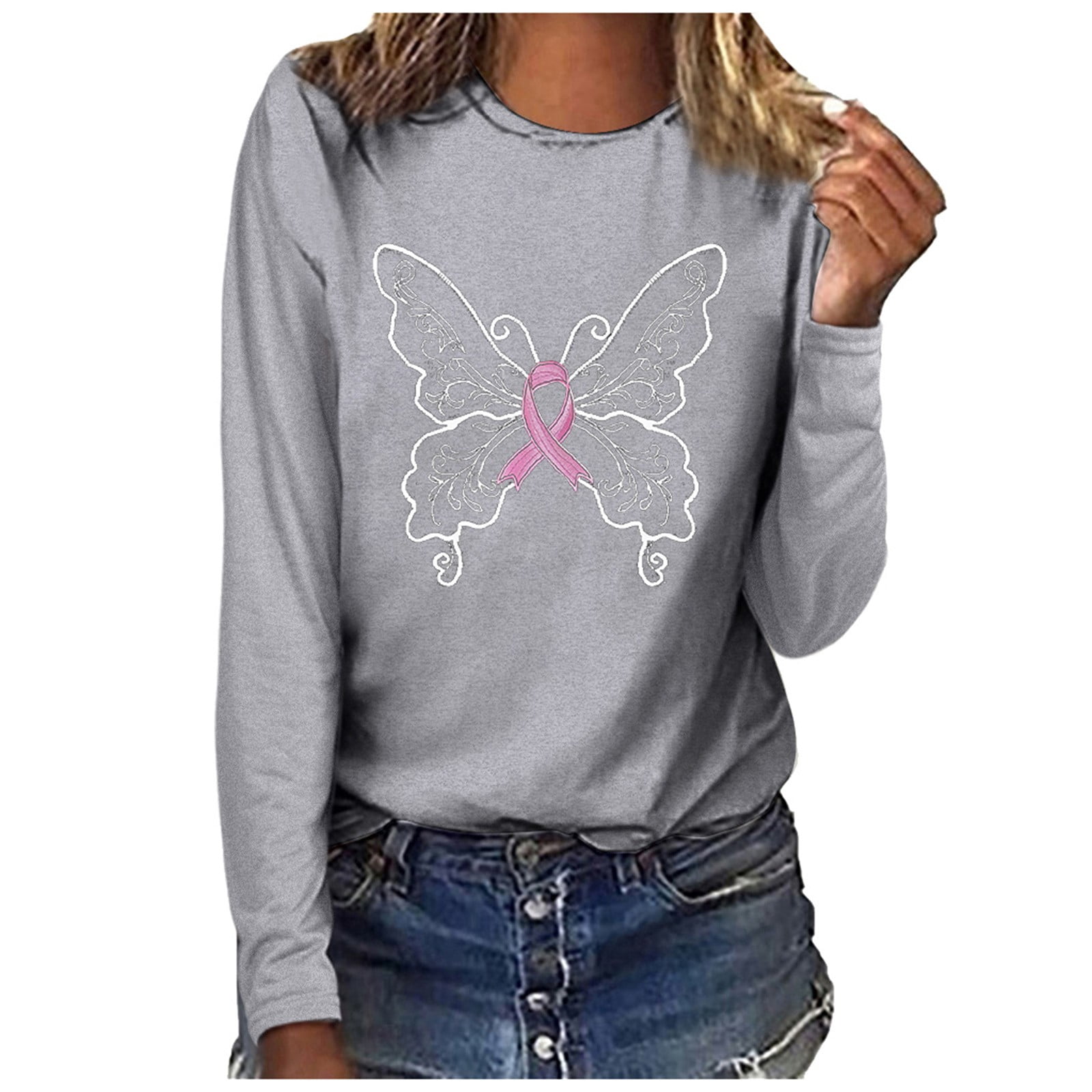 Blmnix Gray Women’S Shirts Breast Cancer Awareness Clothes 2025 ...
