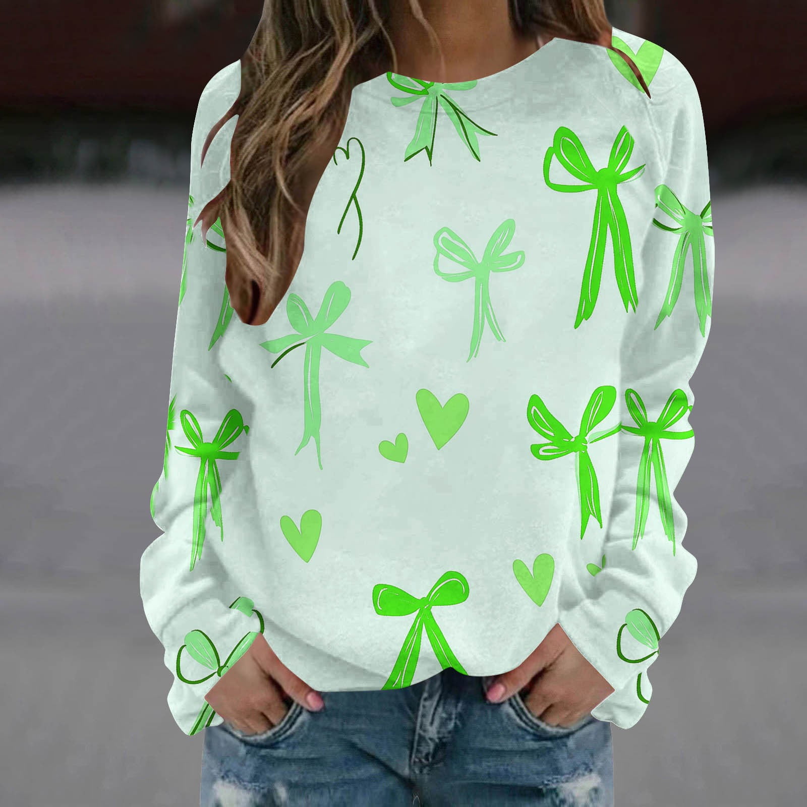Blmnix Floral Womens Blouses Crew Neck Green Trendy Long Sleeve Women ...