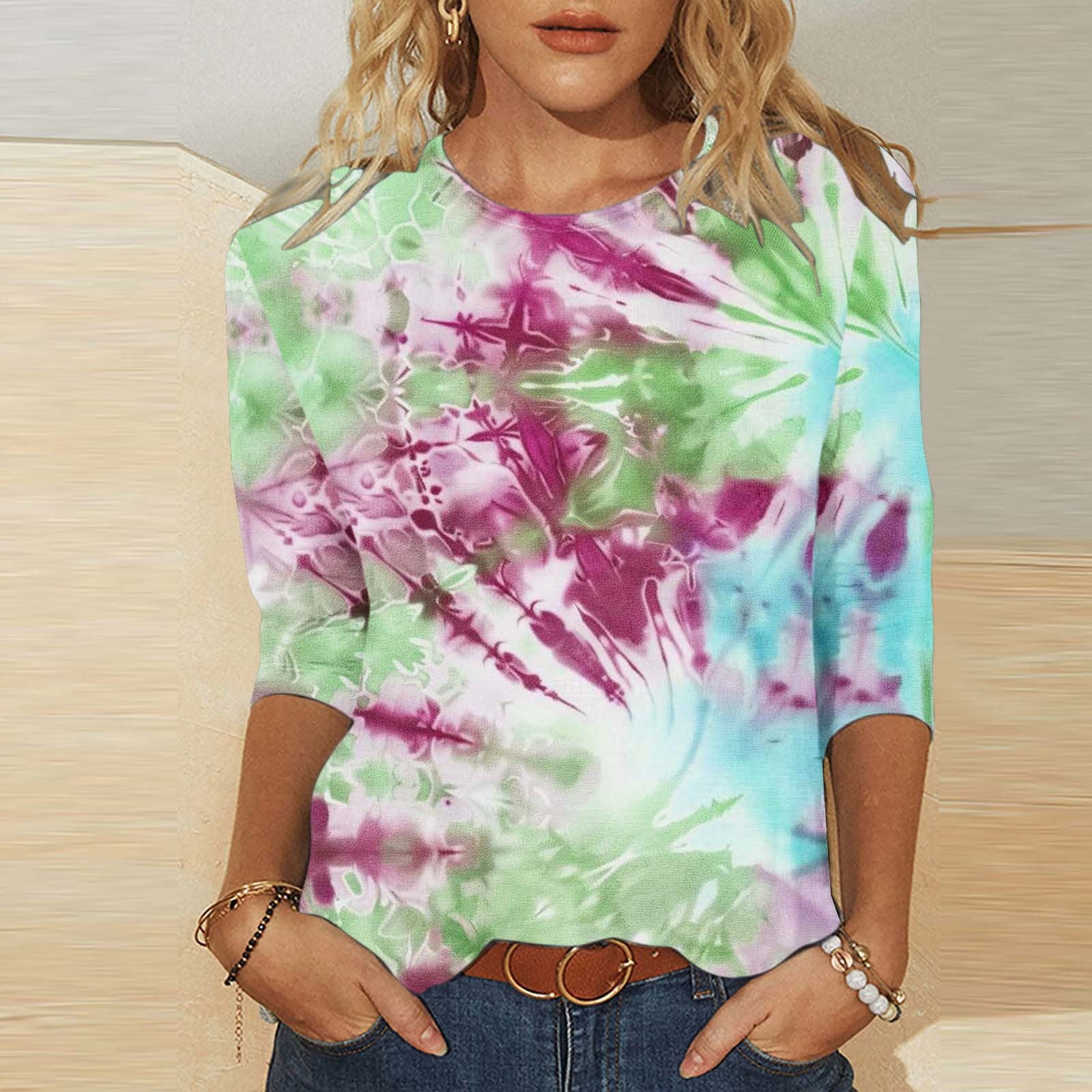 Blmnix Green Flowy Shirts for Women Funny Travel Tie-Dye Office Tops ...