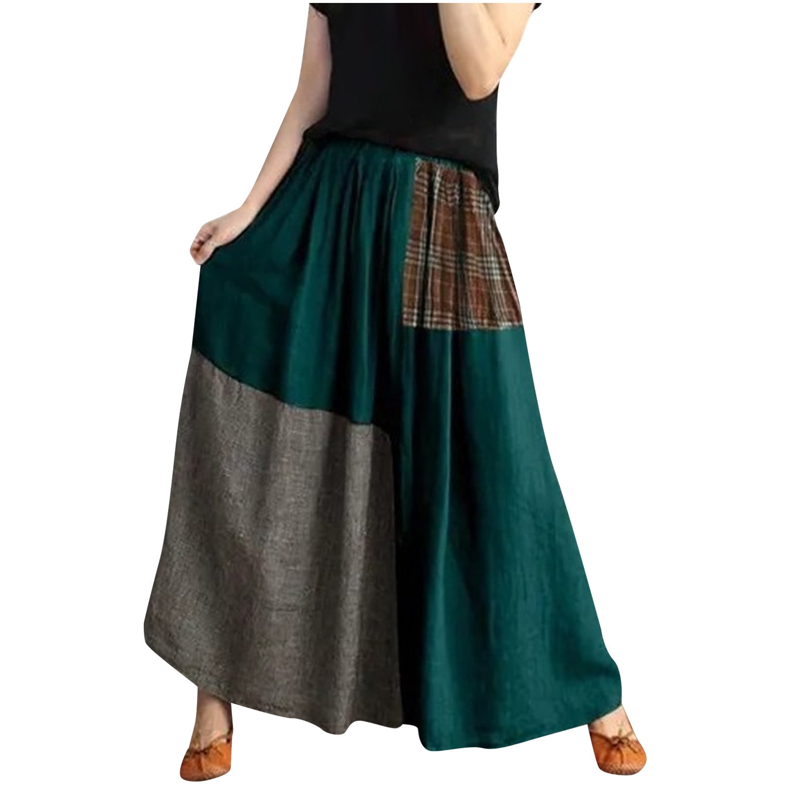 Blmnix Green Plus Size Skirt Boho A-line Long Fall Skirts 2025 Skirts ...