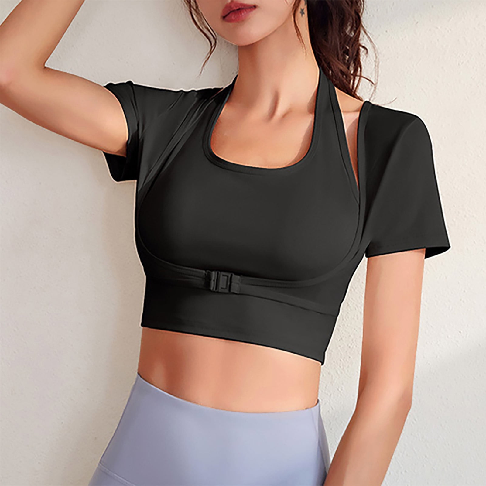 Blmnix Gym Athletic Tops Beach Running Black Blouses Short Sleeve ...