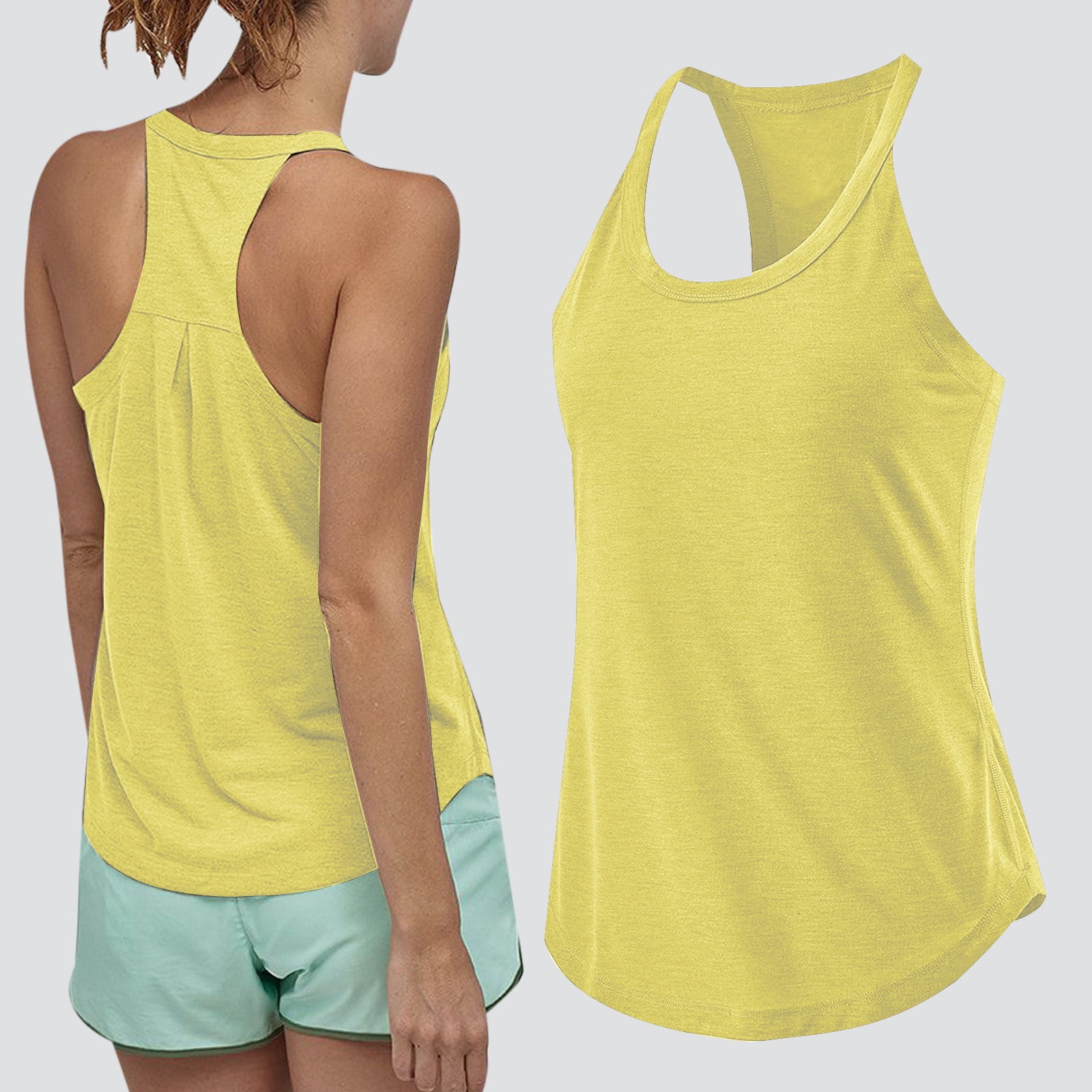 Blmnix Gym Tanktops Yoga Backless Sports Yellow Basic Tank Tops for ...