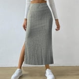 Blmnix High Waisted Skirt for Women Winter Skirts Pencil Dresses Gray ...