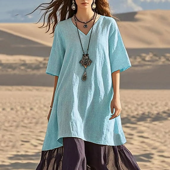 Blmnix Holiday Dresses for Women Plus Size Mesh Twofer Dress Blue Elbow ...