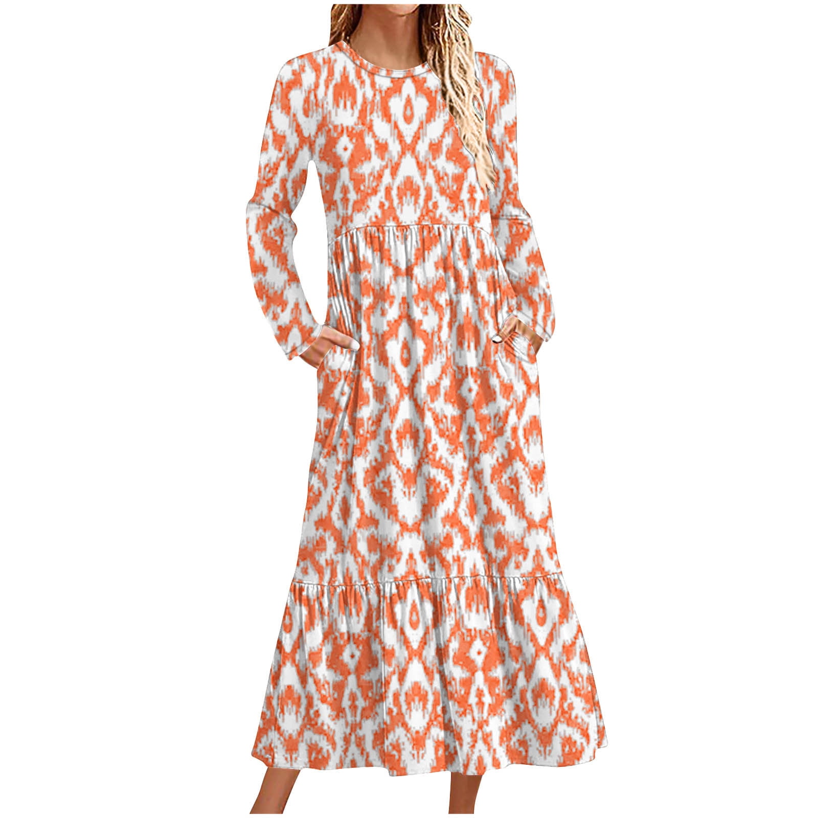 Blmnix Holiday Fancy Dresses Vintage Dress Fit & Flare Dresses Orange ...