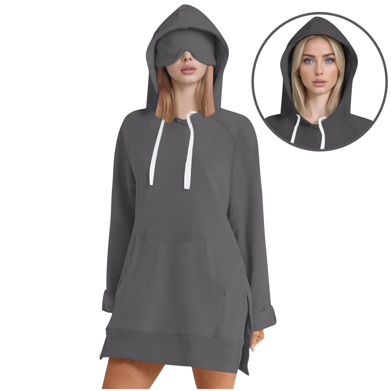 Blmnix Hoodie Hoodies for Women Fashion Dark Gray Side Split Plus Size ...