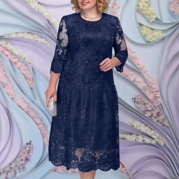 Blmnix Lace Dress Women Dresses Sparkly Dress Fit & Flare Dress Blue 3/ ...