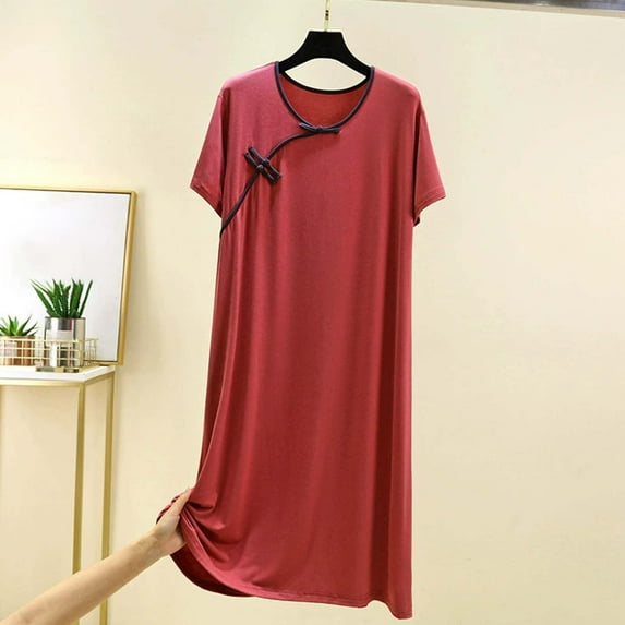 Blmnix Ladies' Dresses Vintage Popover Button Under Dress Crew Neck ...