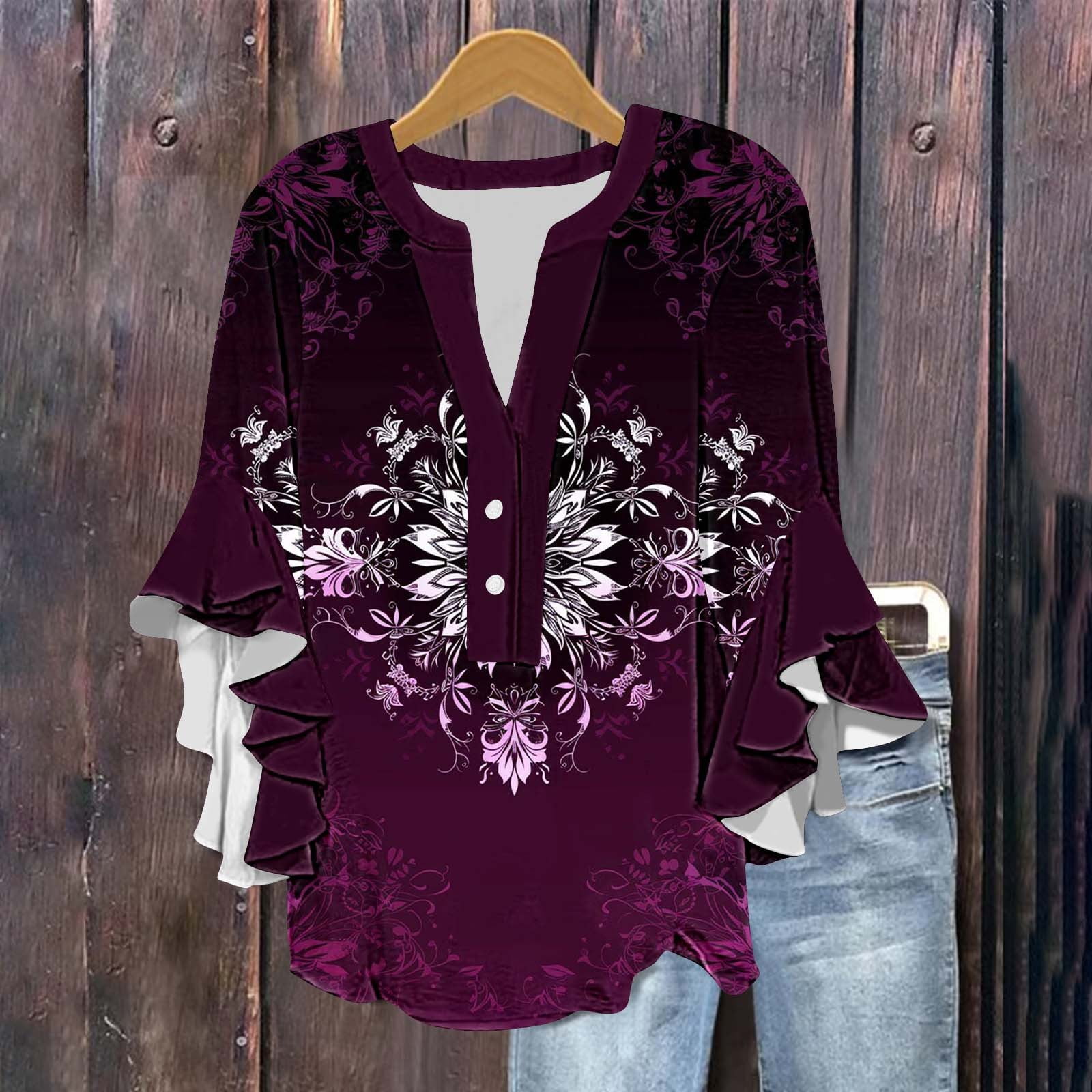 Blmnix Ladies Tops and Blouses Ethnic Batwing Club Tops for Women V ...