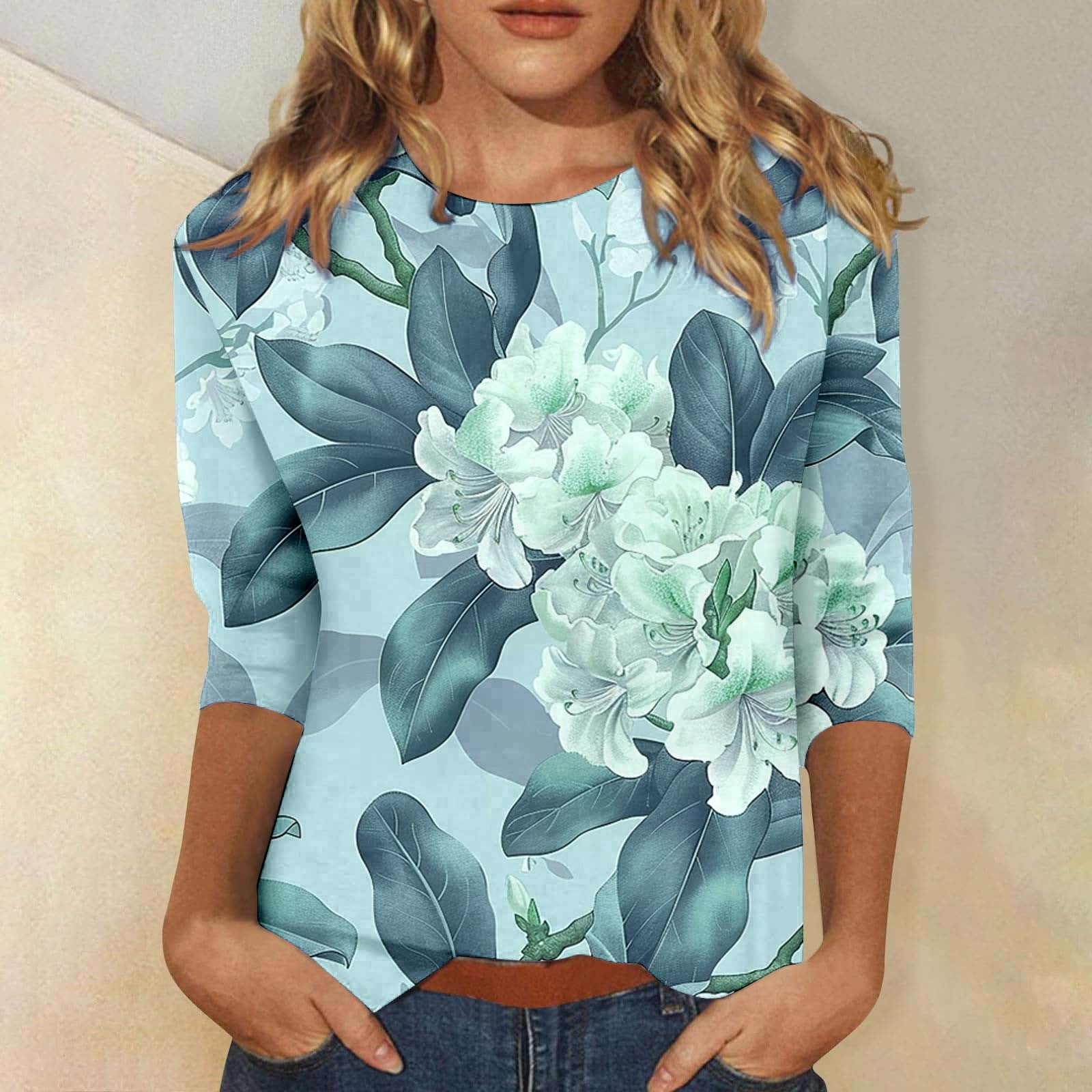 Blmnix Light Blue Flowy Tops Athleisure Floral Fall 2025 Plus Size ...
