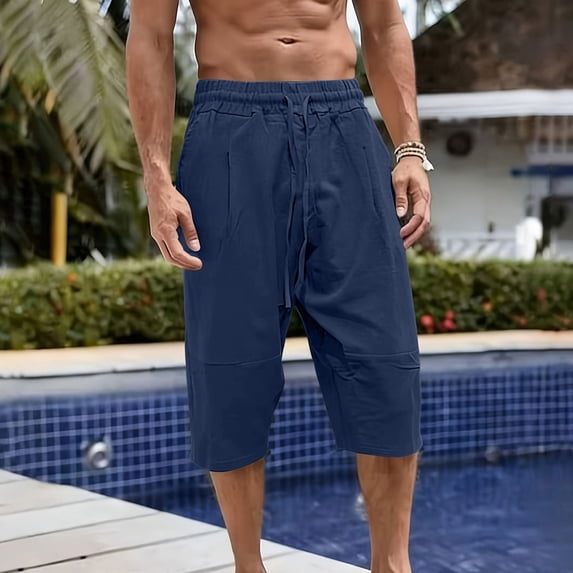 Blmnix Linen Pants Pants for Men Short Pants Baggy Low Rise Palazzo ...