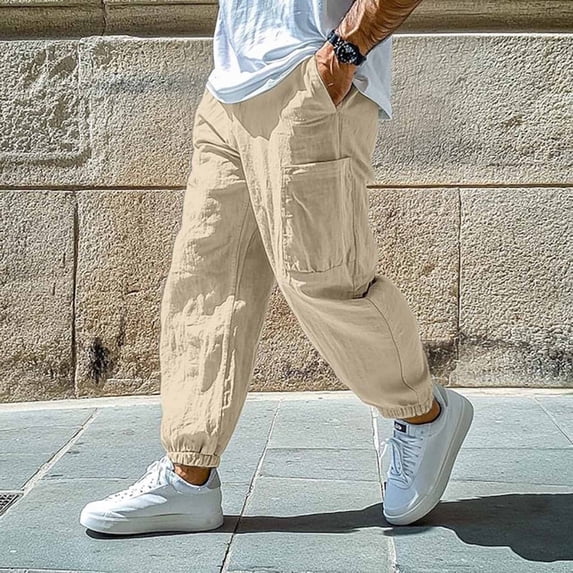 Blmnix Linen Pants Trousers for Men Low Rise Baggy Cargo Beach Pants ...