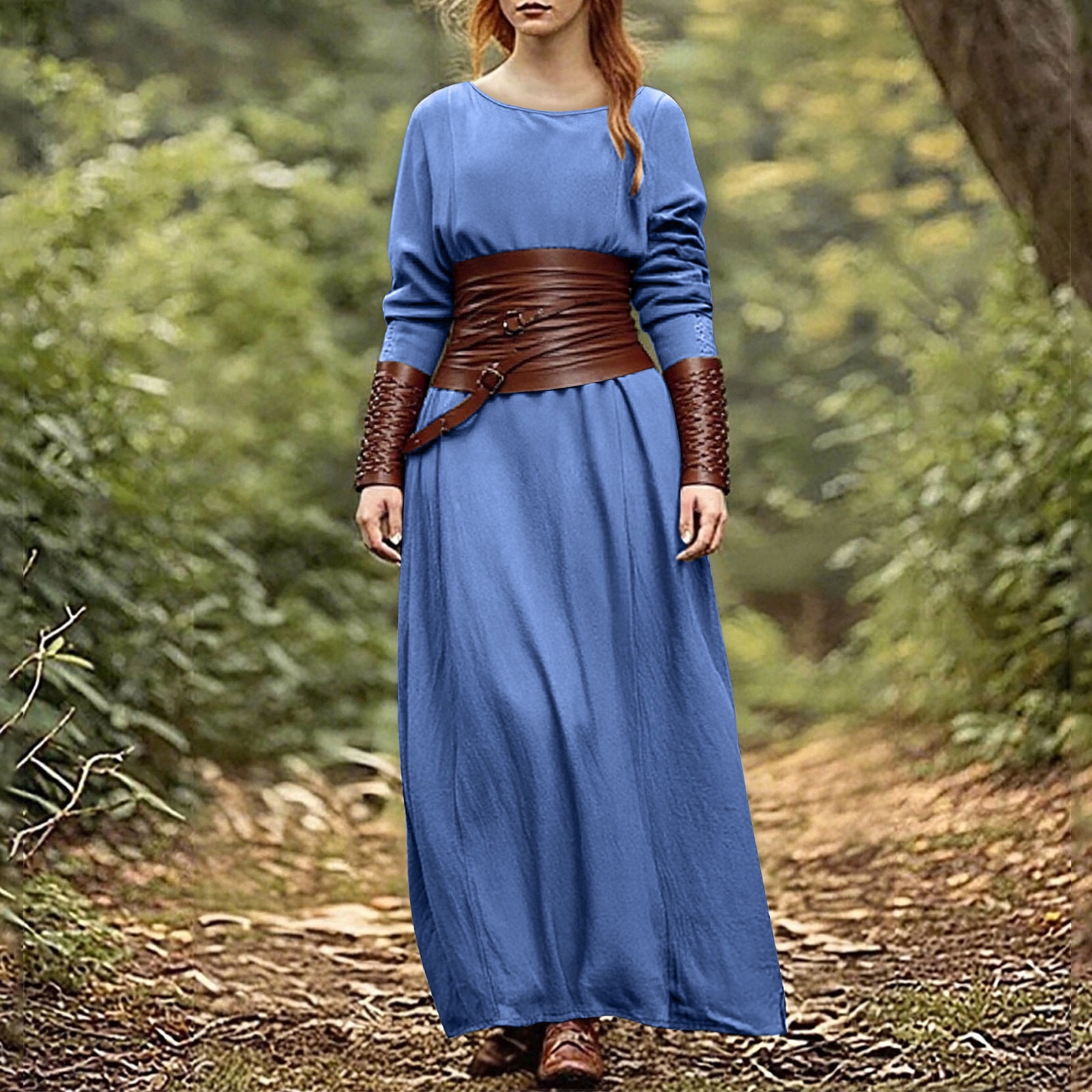Blmnix Long Club Dresses for Women Peasant Blue Renaissance Medieval ...