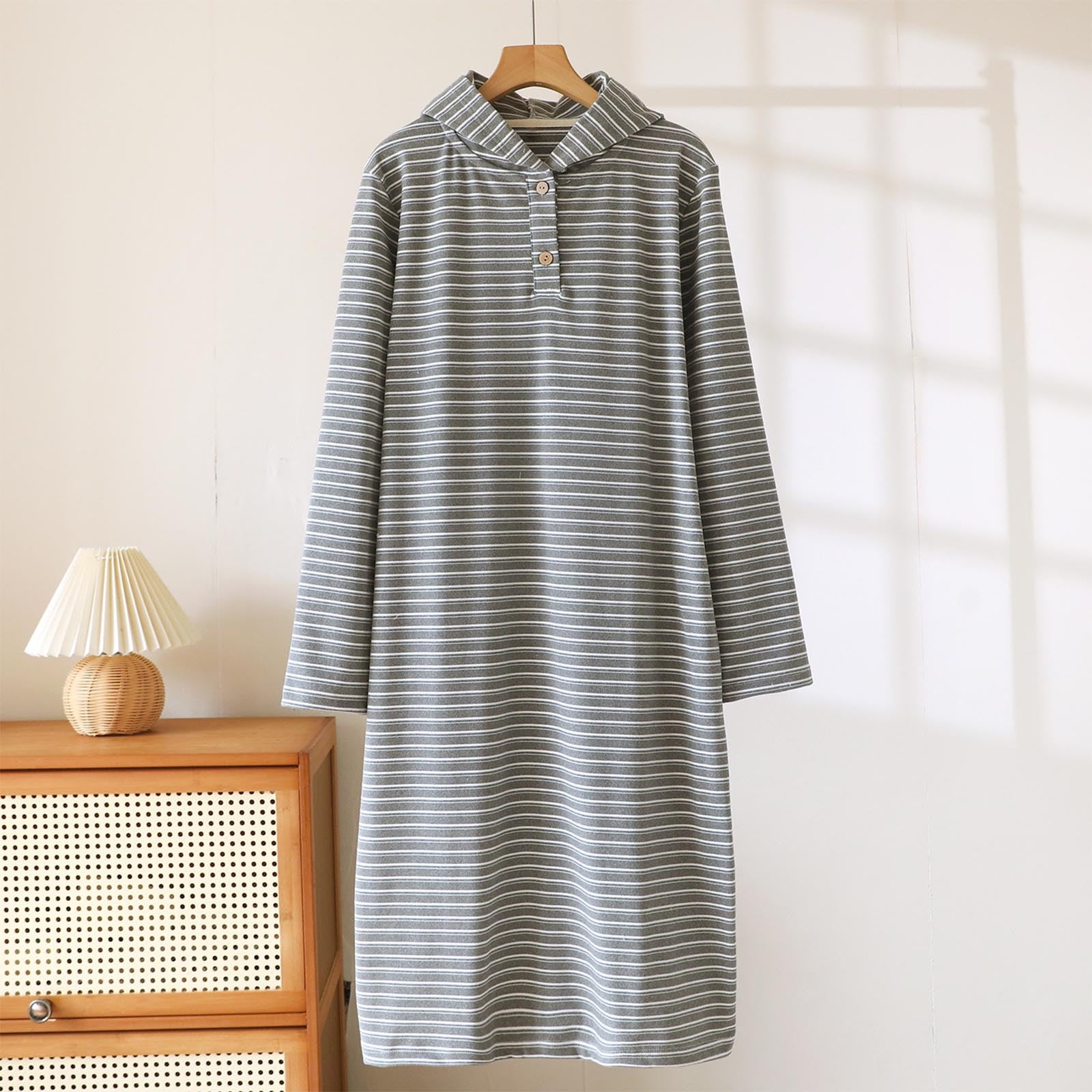 Blmnix Long Sleeve Nightgowns for Women Mumu Nightshirt Gray V-Neck ...