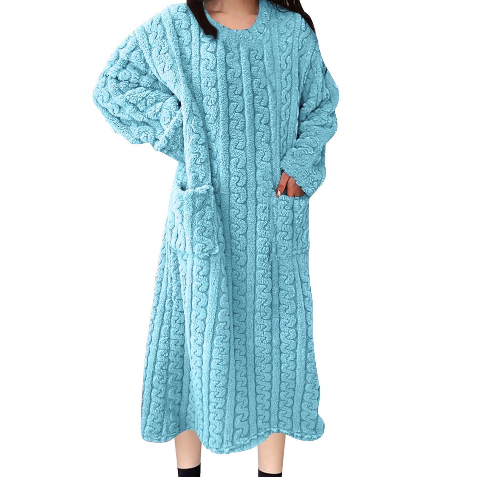 Blmnix Long Sleeve Womens Nightgown Moomoo Flannel Fleece Warm Sleep ...