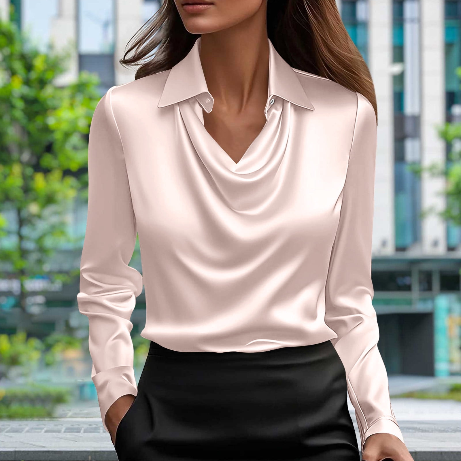 Blmnix Long Sleeve Workout Tops Women Plus Pink Satin Clothing Women ...