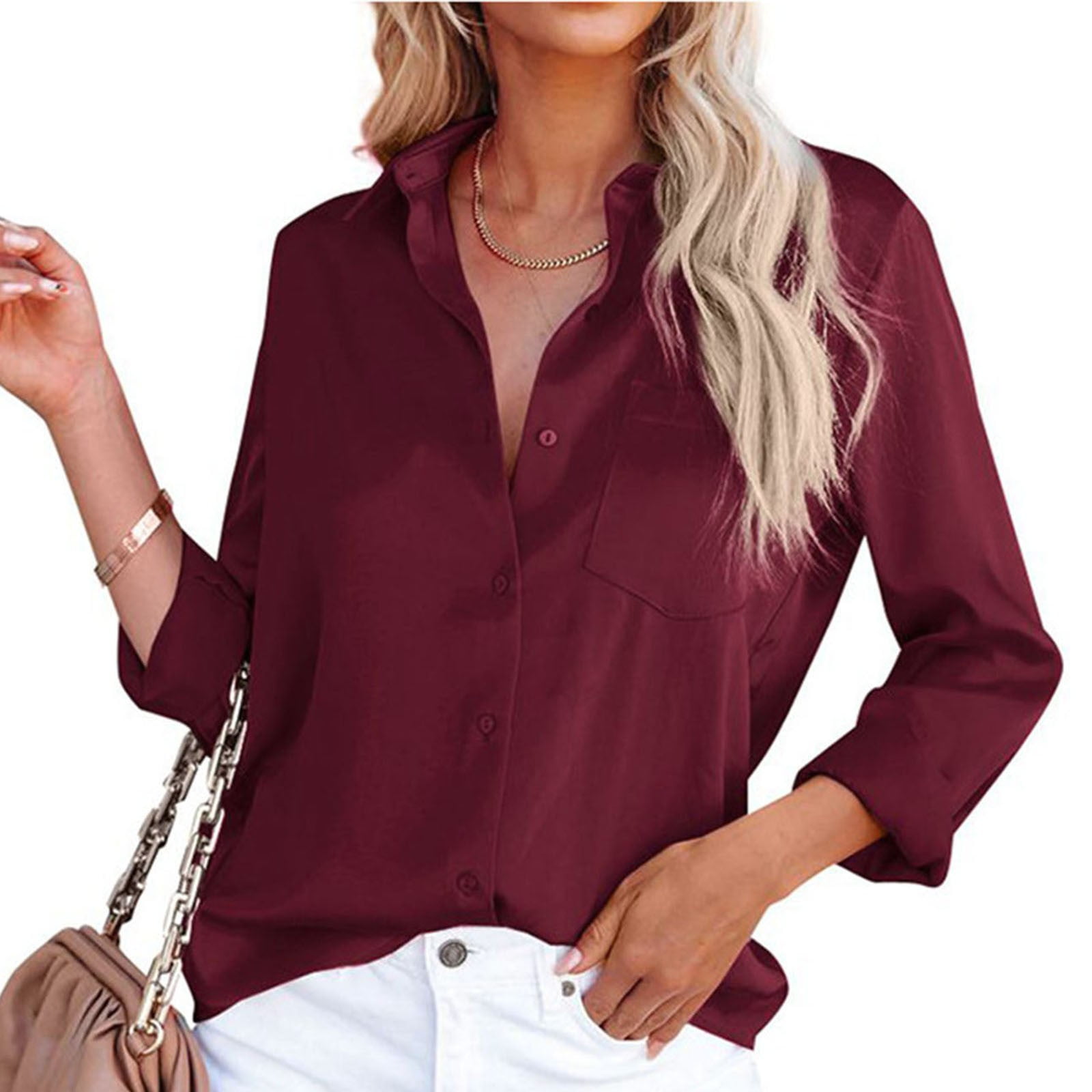 Blmnix Work Out Tops Gym for Women Button Down Blouses Cotton Long ...