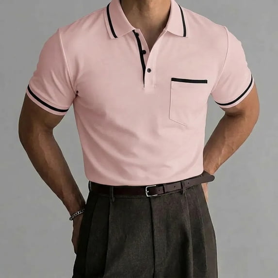 Blmnix Men's T Shirts Golf Shirts Polo Shirt Oversized Ringer Tops Pink ...