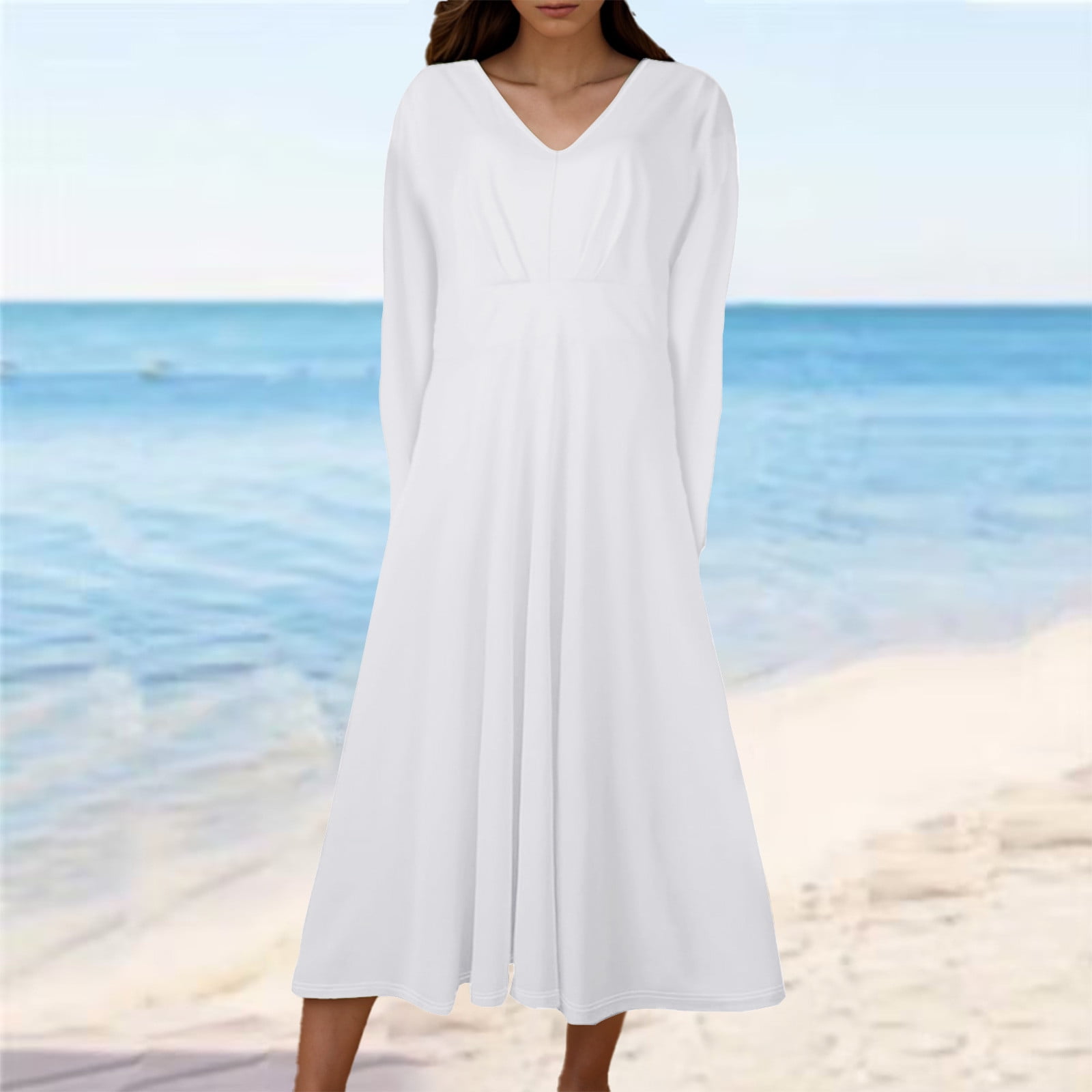 Blmnix Moo Moo Fancy Womens Dresses White Flowy Modest Long Long Sleeve ...