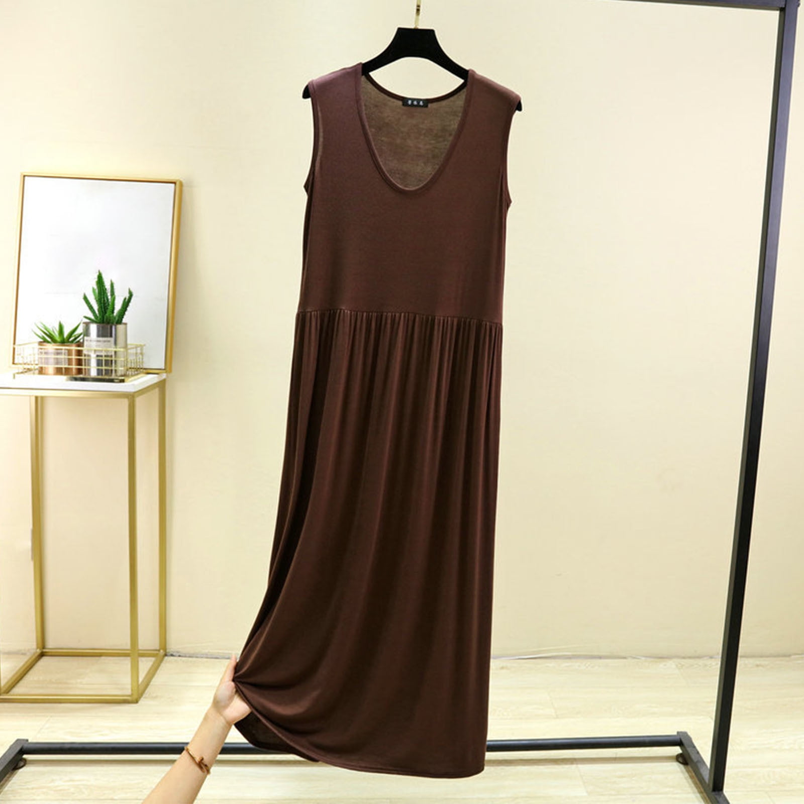 Blmnix Nightgowns for Women Mumu Cotton Sleep Dress Brown Sleeveless ...