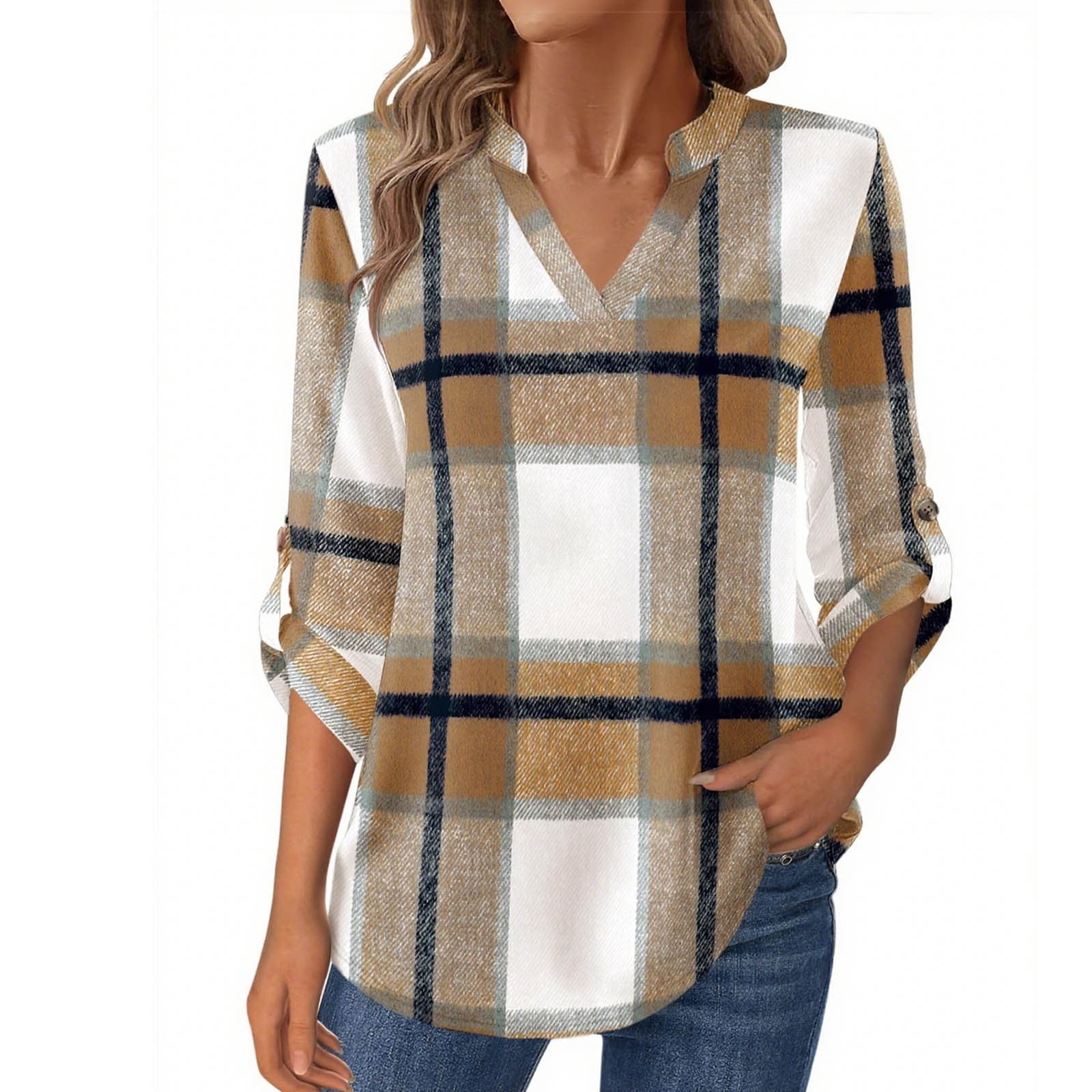 Blmnix Novelty Cute Tops for School Western Plaid Clothes 2025 Khaki ...