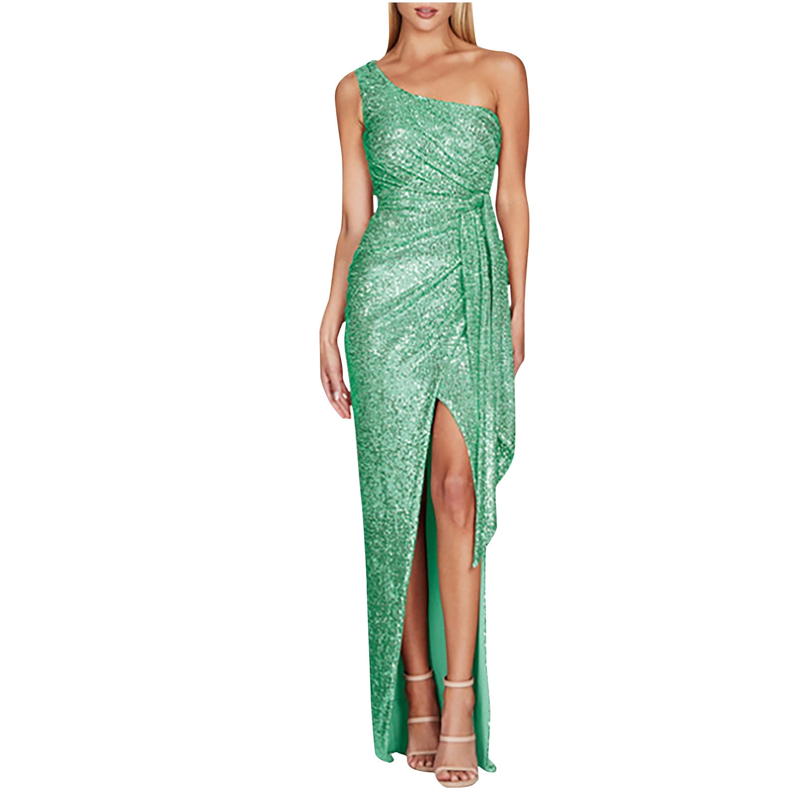 Blmnix One Shoulder Dress Women Sequin Dress High-Low Under Dresses ...