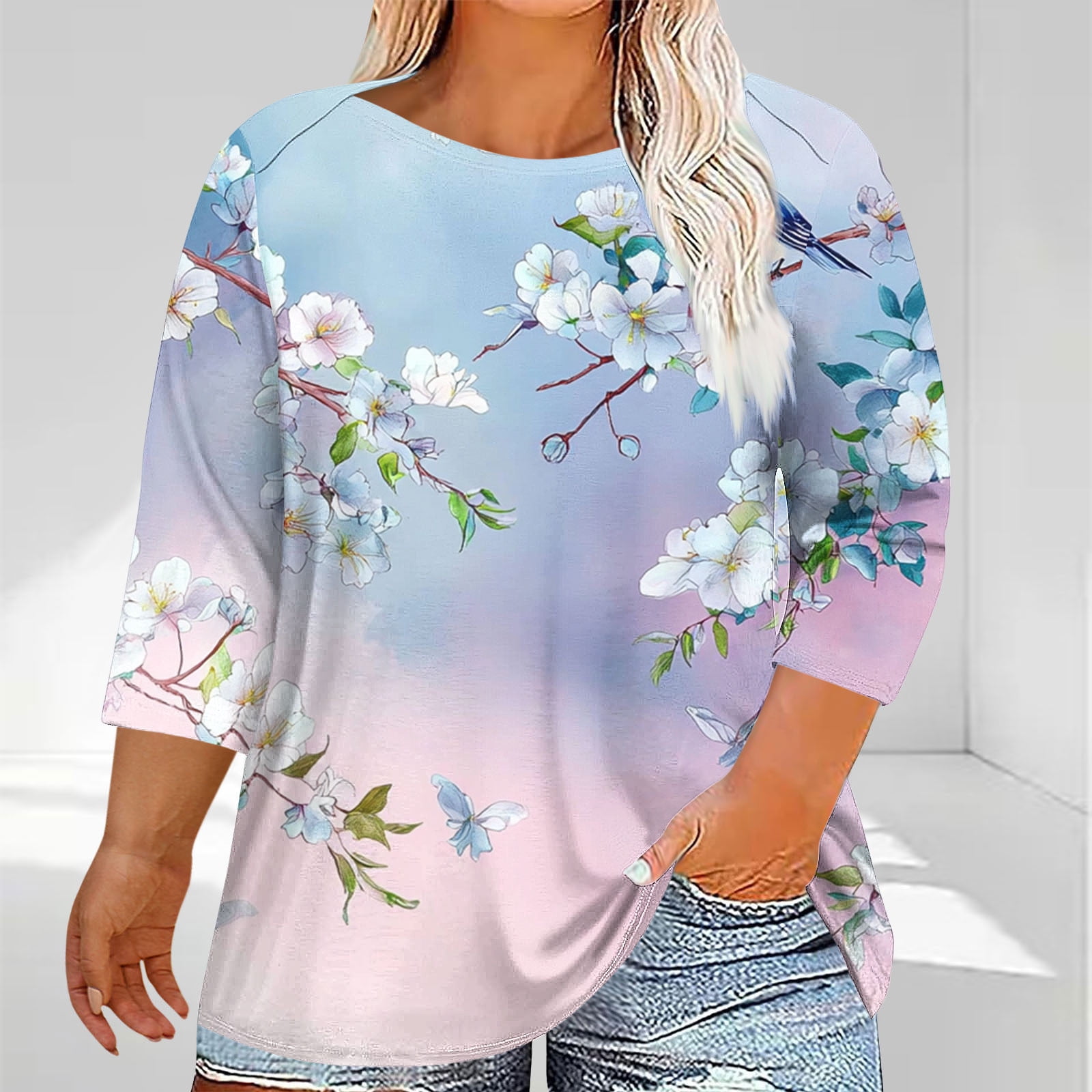 Blmnix Oversized Graphic Tees Women Cozy Womens Work Blouse 3/4 Sleeve ...