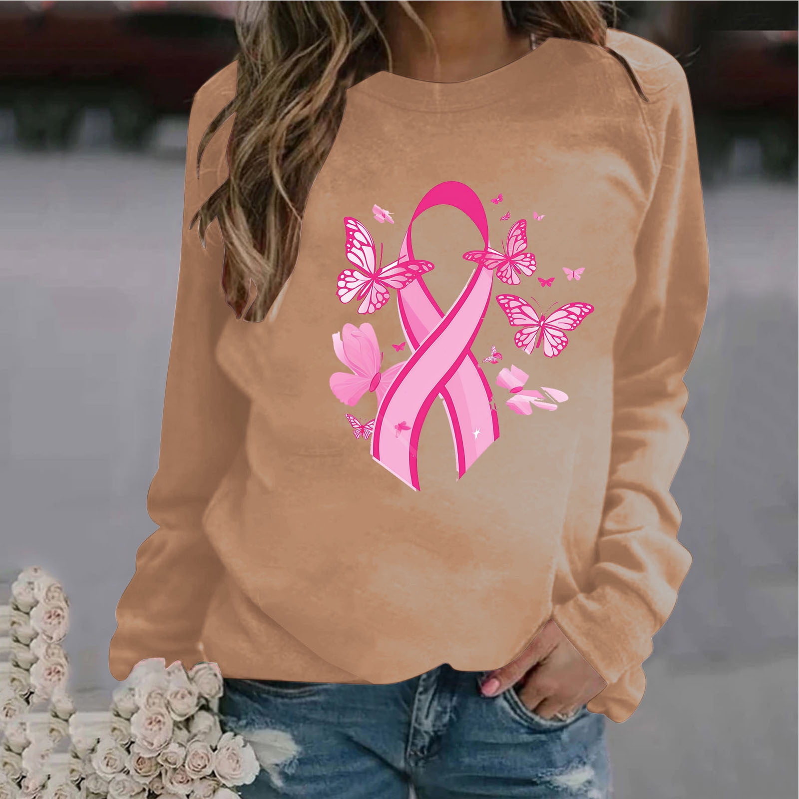 Blmnix Oversized Sweatshirt Breast Cancer Awareness Stretch Outfits ...