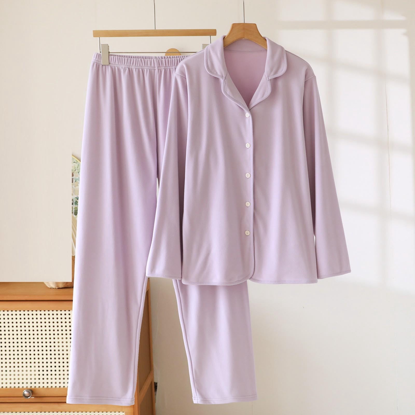 Blmnix Pajama Pants Warm Pajamas Button Up Sleepwear Sets Pjs Purple ...
