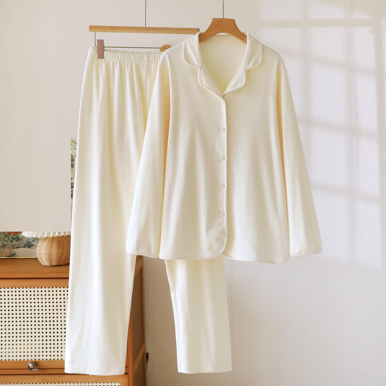Blmnix Pajama Pants Warm Pajamas Sleepwear Sets Button Up Shirts ...