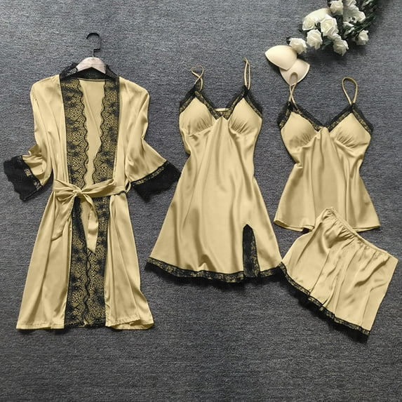 Blmnix Pajama Pants Women Sleepwear Sets Plus Size Satin Pajama Pajamas ...