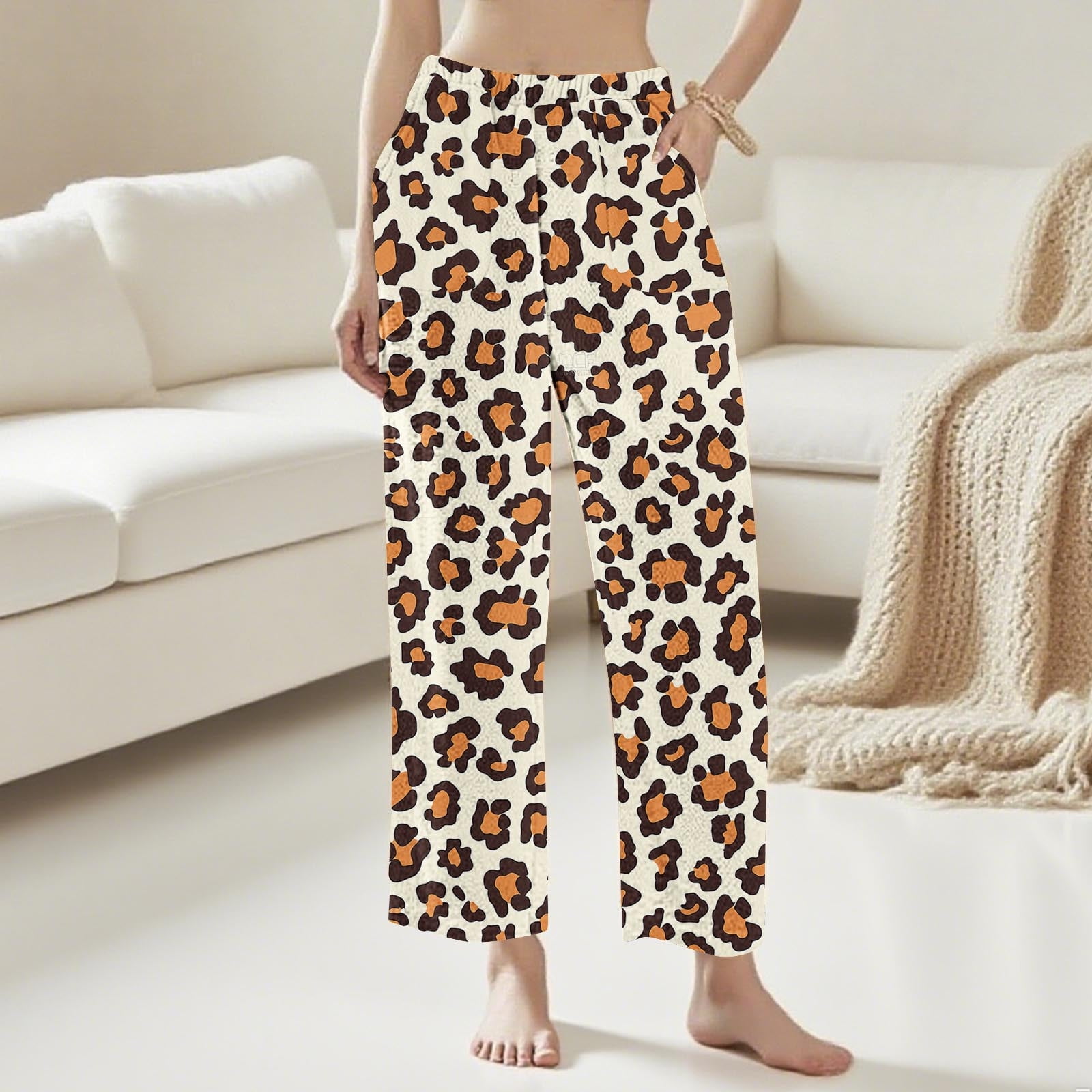 Blmnix Pajama Sets Cheetah Print Plus Size Sleep Pants Shirts Brown ...