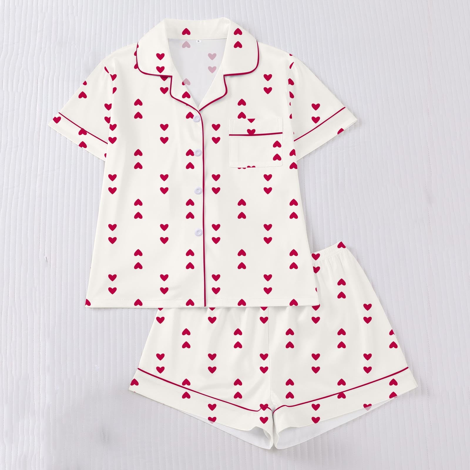 Blmnix Pajama Sets Sleepwear Sets Button Up Heart Pajamas Shirts Short ...