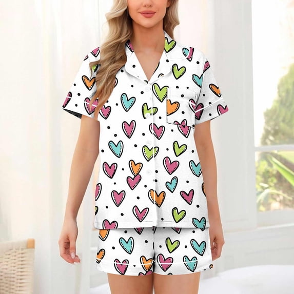 Blmnix Pajamas for Women Sleepwear Sets Button Up Valentines Shirts ...