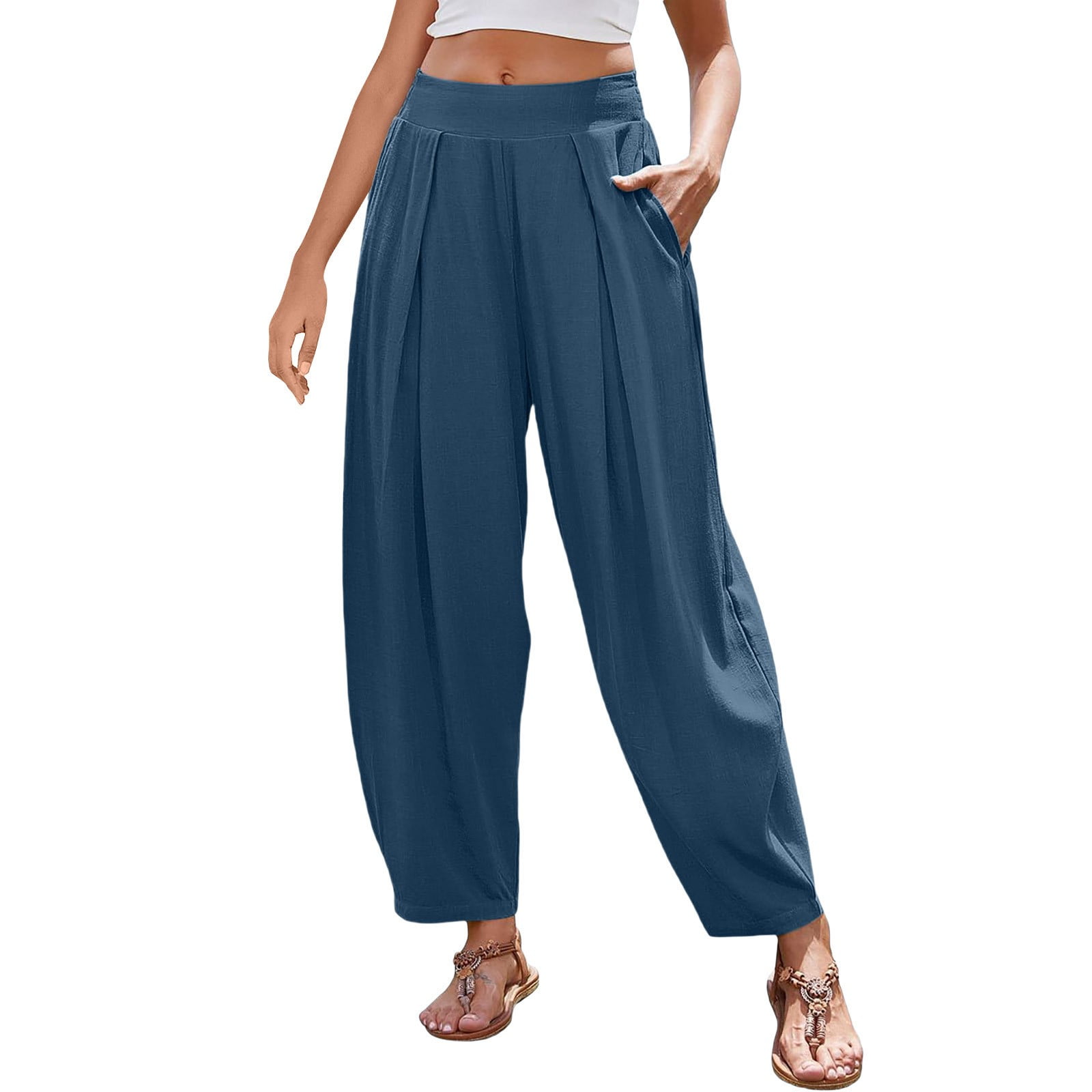 Blmnix Palazzo Women Slacks High Waist Comfy Pleated Lounge Pants for ...
