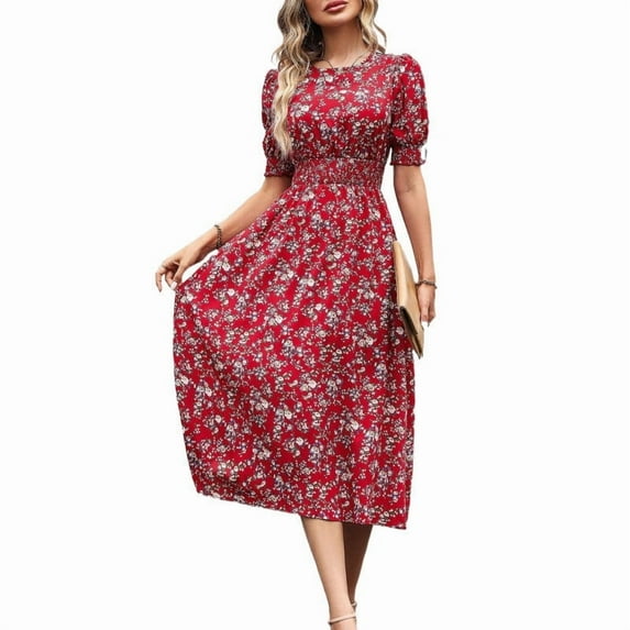 Blmnix Party Dresses for Women Fit & Flare Vintage Flowy Dress Red ...