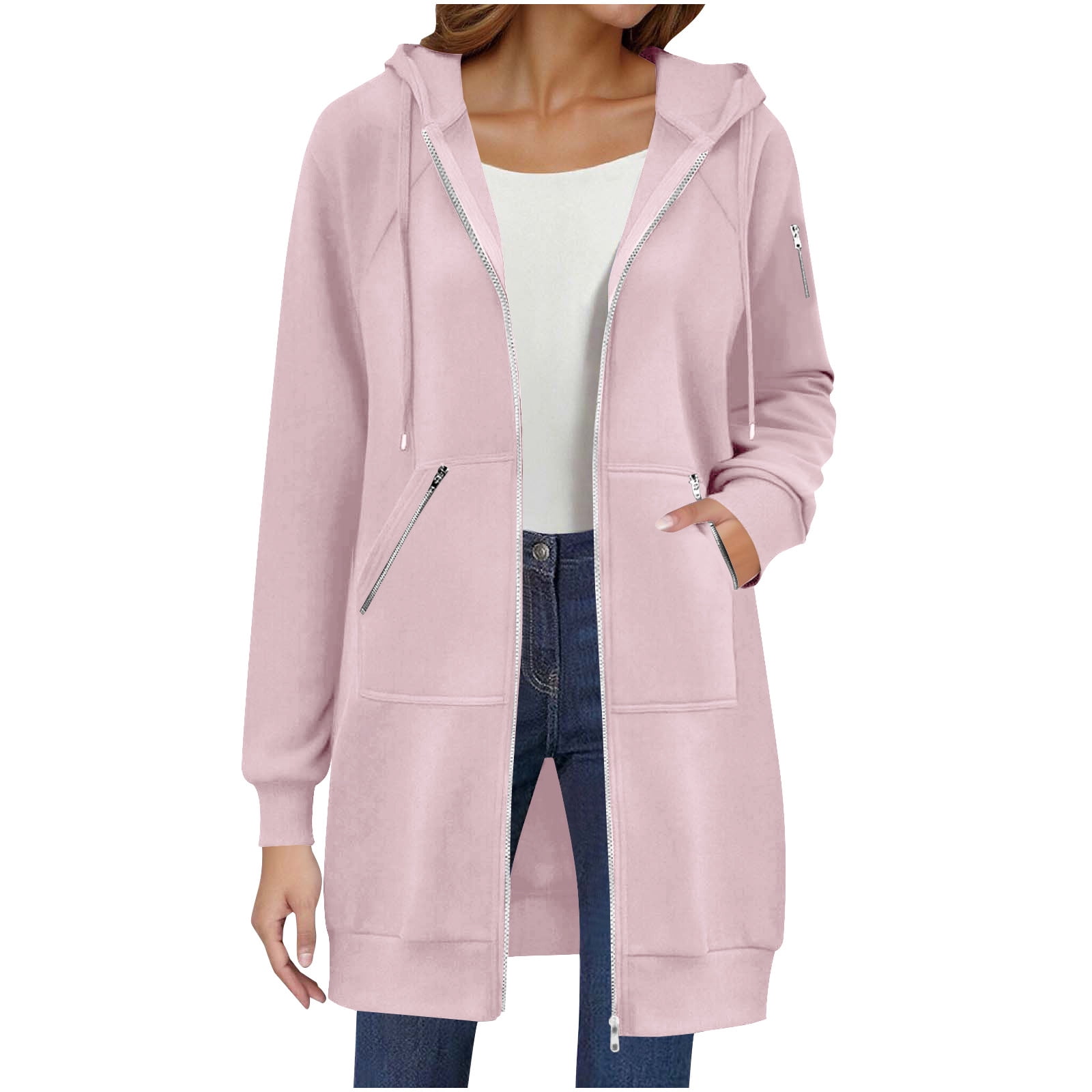 Blmnix Pink Jackets Casual Workout Bomber Fall Women Tops Hoodie Long ...