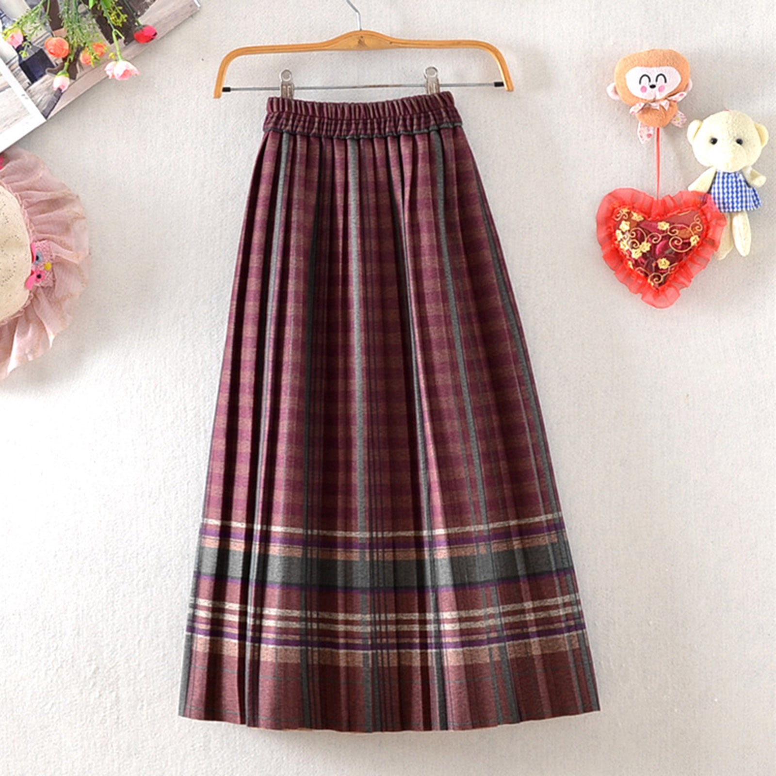 Blmnix Plaid Skirt Christmas Long Flare Red Women Skirt Novelty Skirts ...
