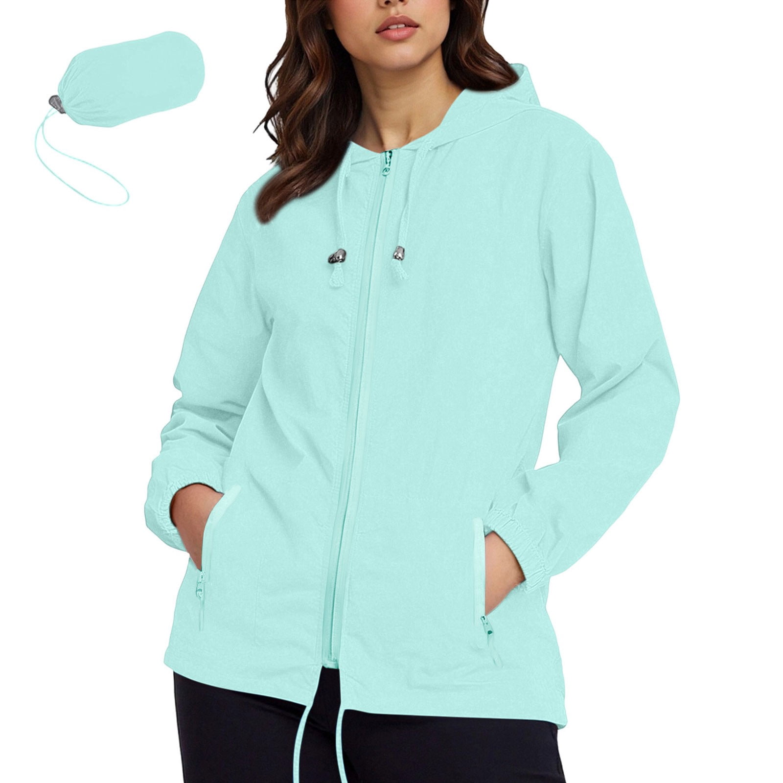 Blmnix Plain Jackets Anorak Mint Green Going Out Outfits Blouses for ...