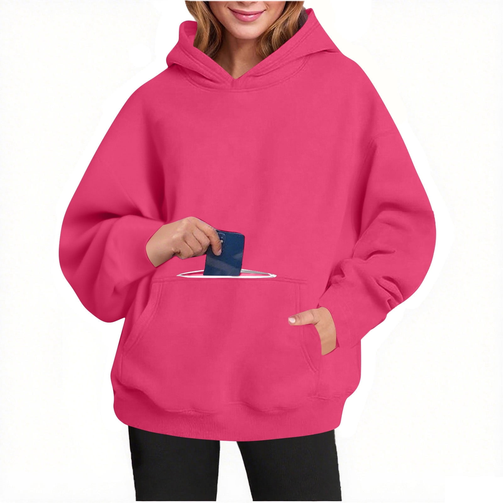 Blmnix Plain Women's Hoodies Formal Work Hot Pink Hoodie Womens Plus ...