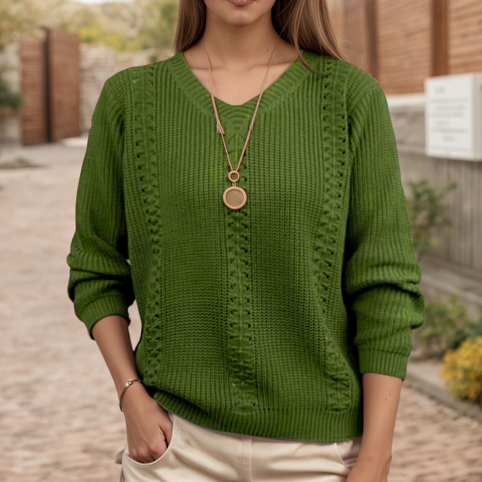 Blmnix Plus Size Sweater V-Neck Chunky Green Womens Plus Size Sweaters ...