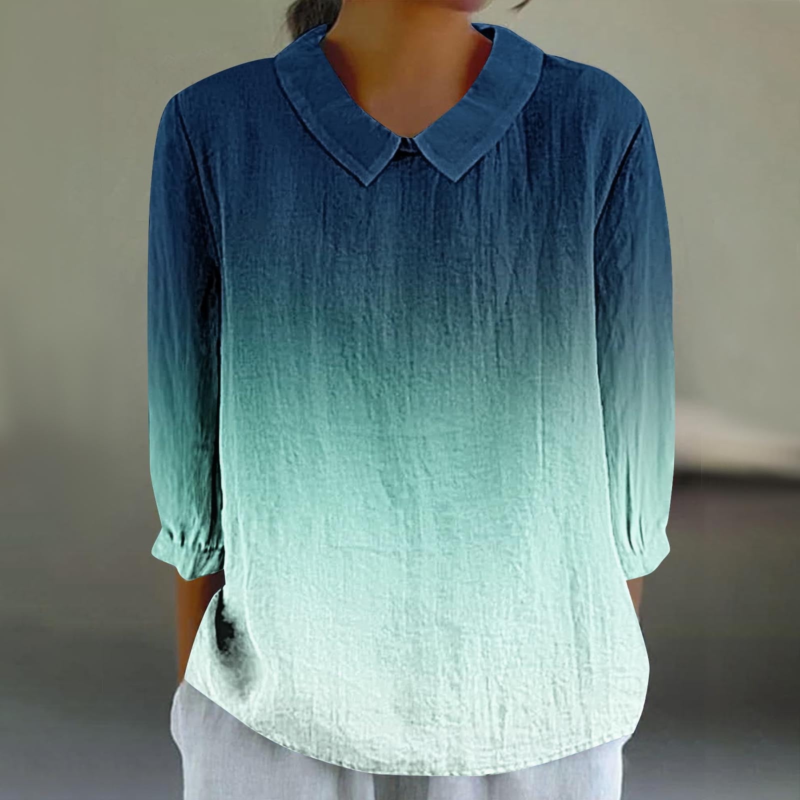 Blmnix Plus Size Tops for Women Lapel Cute Gradient Sky Blue Graphic Tees for Women Trendy Long ...