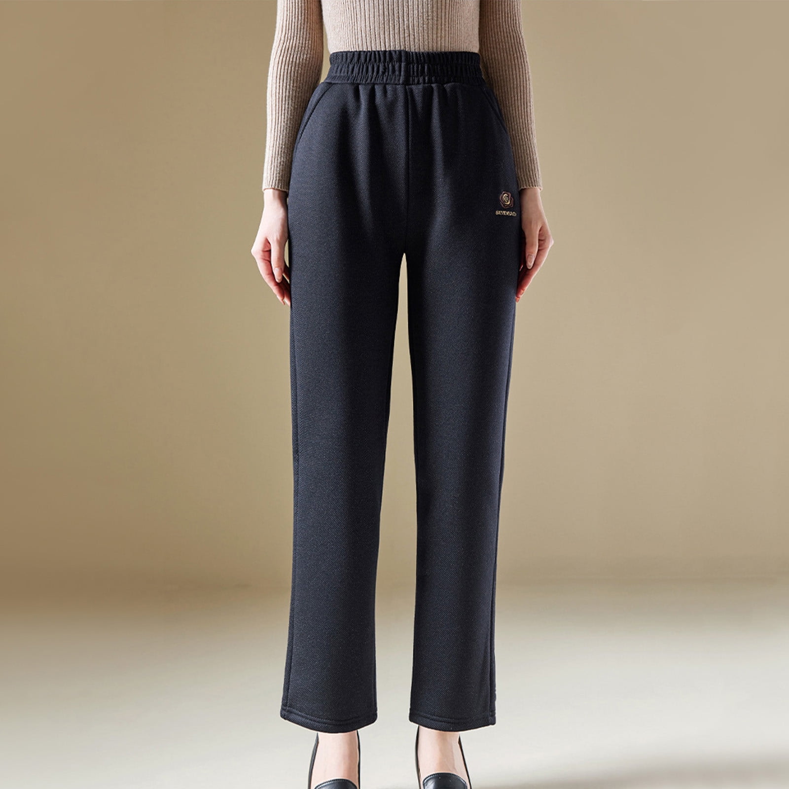 Blmnix Plus Size Winter Pants for Women Pleated Warm Pants Bottoms ...