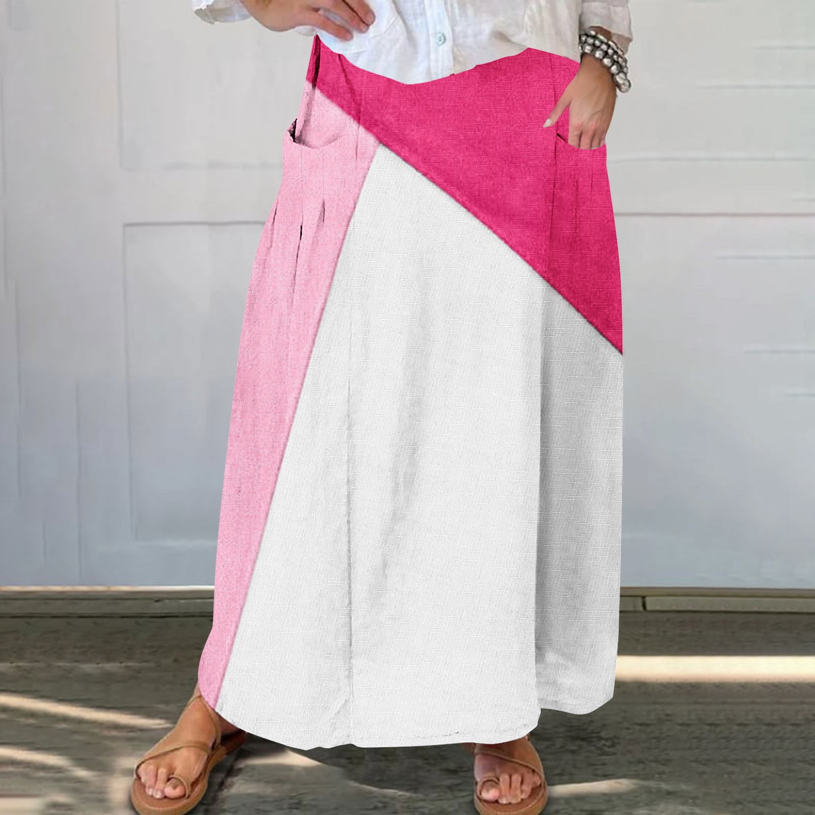 Blmnix Plus Size Women Skirt with Pockets Flare Under Dress Pink Long ...