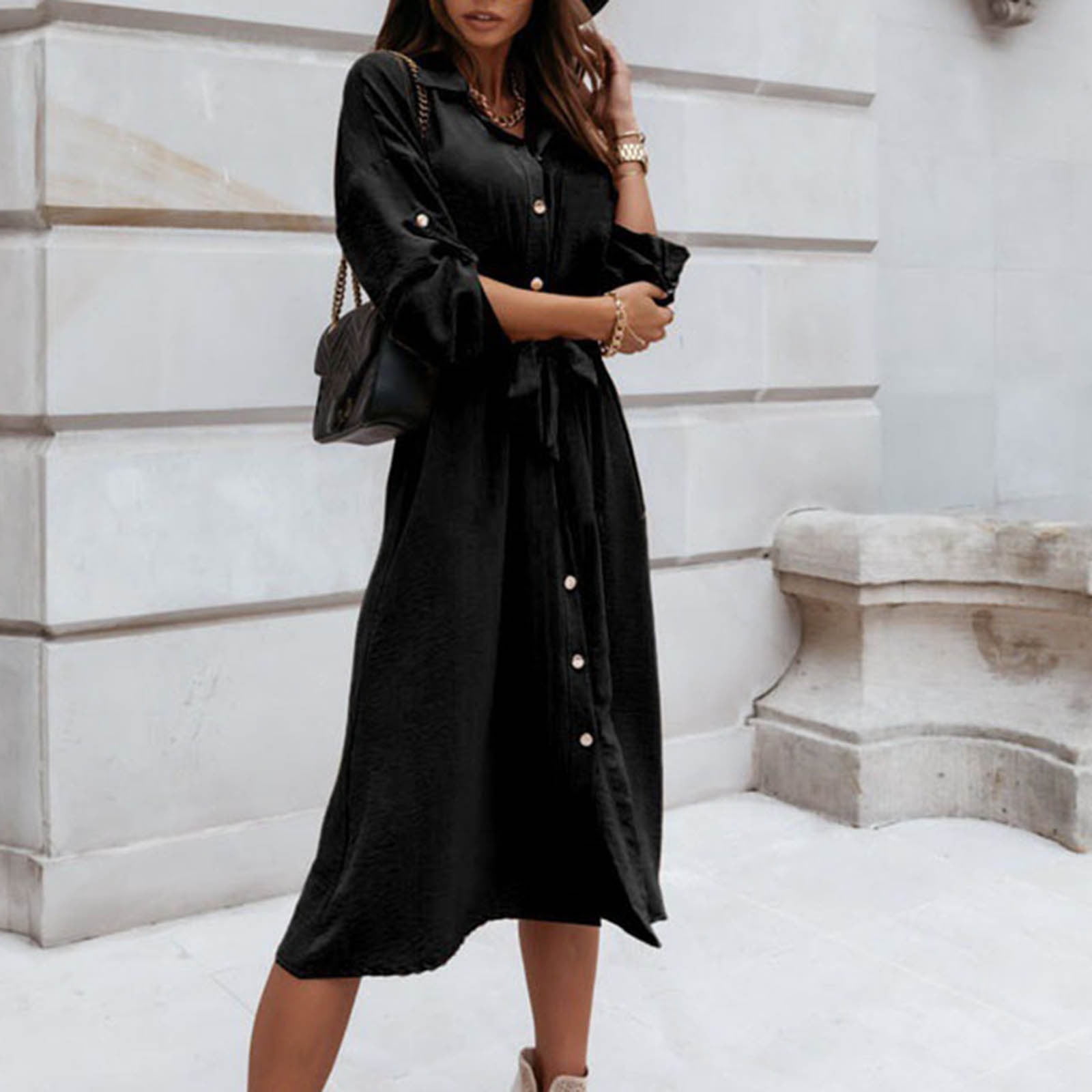 Blmnix Plus Size Women dresses Polo Button Down Under Dress Black ...
