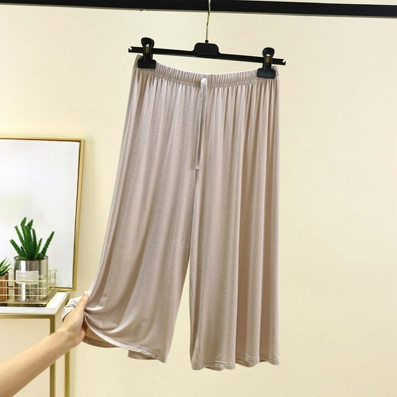 Blmnix Plus Size Women's Pants Palazzo Capri Pants Pants Wide-Leg Beige ...