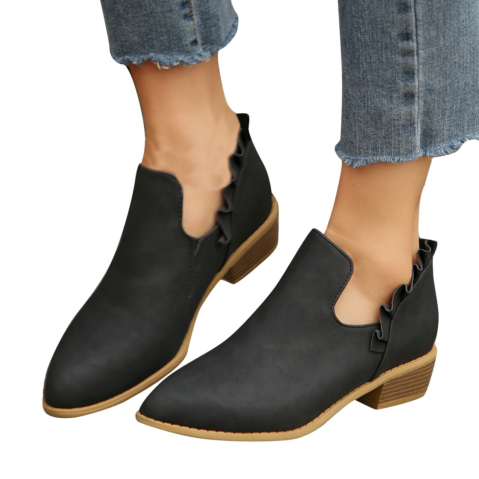 Blmnix Pointed Toe Chelsea Boots Women Black Low Heel Boots - Walmart.com