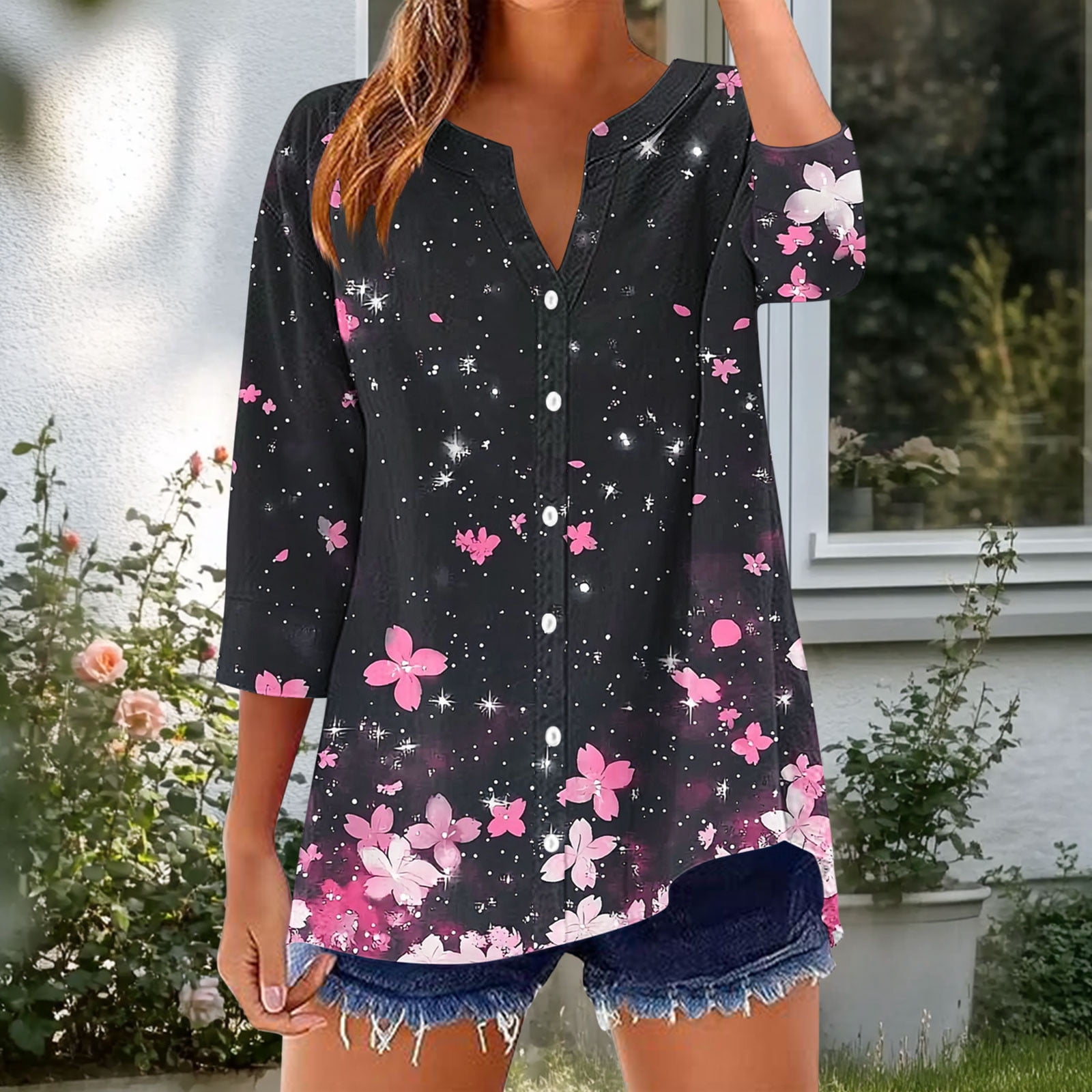Blmnix Polo Shirts for Women Pink Business Button Down Floral Womens ...
