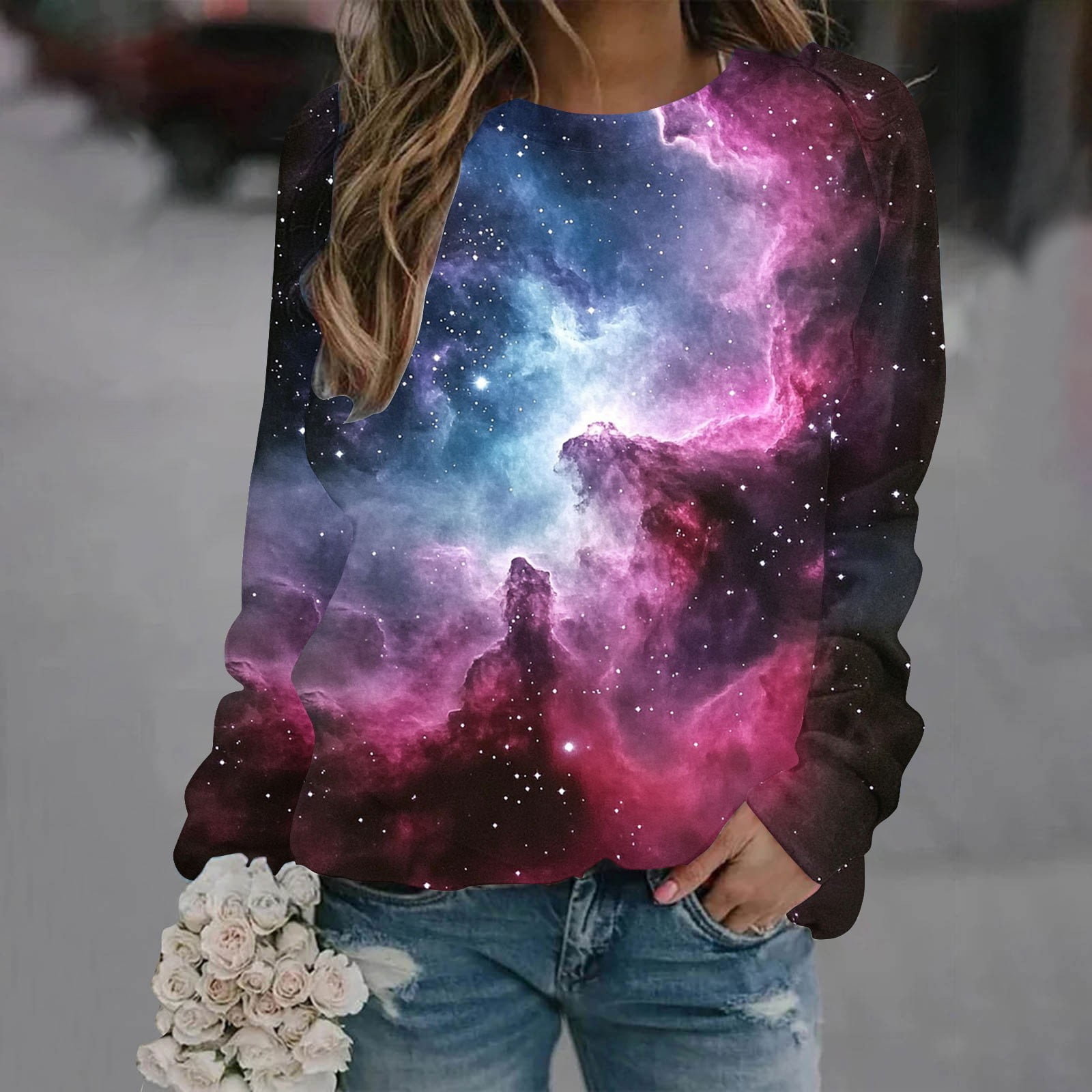 Blmnix Crew Neck Oversized Tops for Women Print Long Sleeve Casual Fall ...